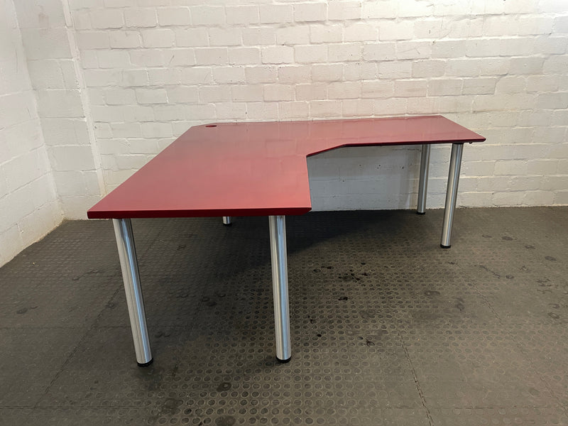 Cherry L-Shaped Desk 1200x800 (Diagonal corner Cut) | 2ndhandwarehouse.com
