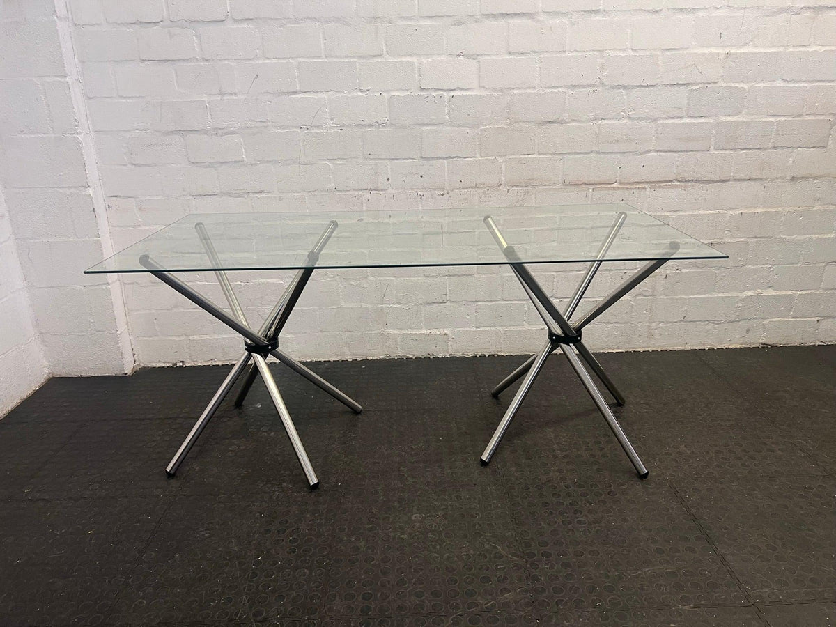 Silver-Legged Glass Top Dining Table - REDUCED | 2ndhandwarehouse.com