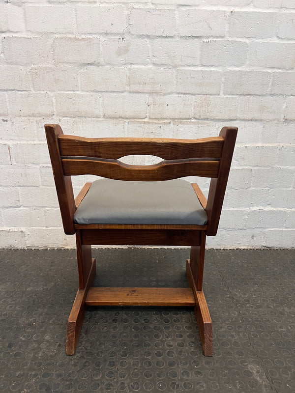 Vintage Hardwood Dining Chair with Grey Leather Cushioned Seat - PRICE ...