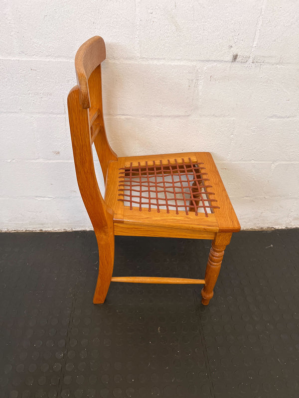 Vintage Wooden Dining Chair with Grid Seat – Good Condition ...