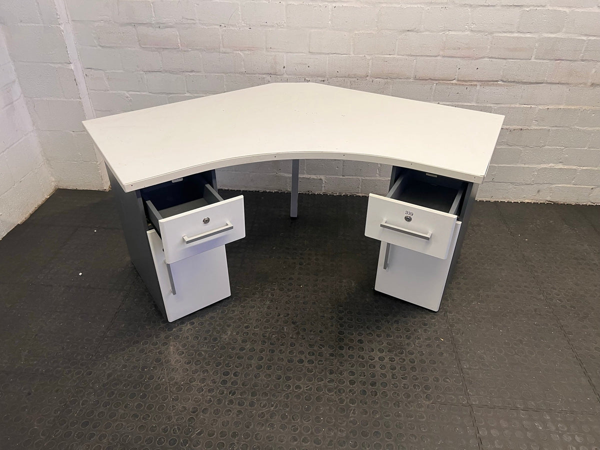 White 2 Drawer 2 Door V-Shaped Desk | 2ndhandwarehouse.com